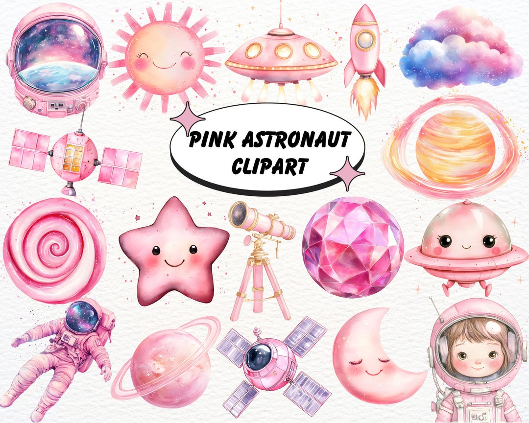 Pink Astronaut Clipart, Outer Space, Moon and Stars, Space Girl, Cute ...