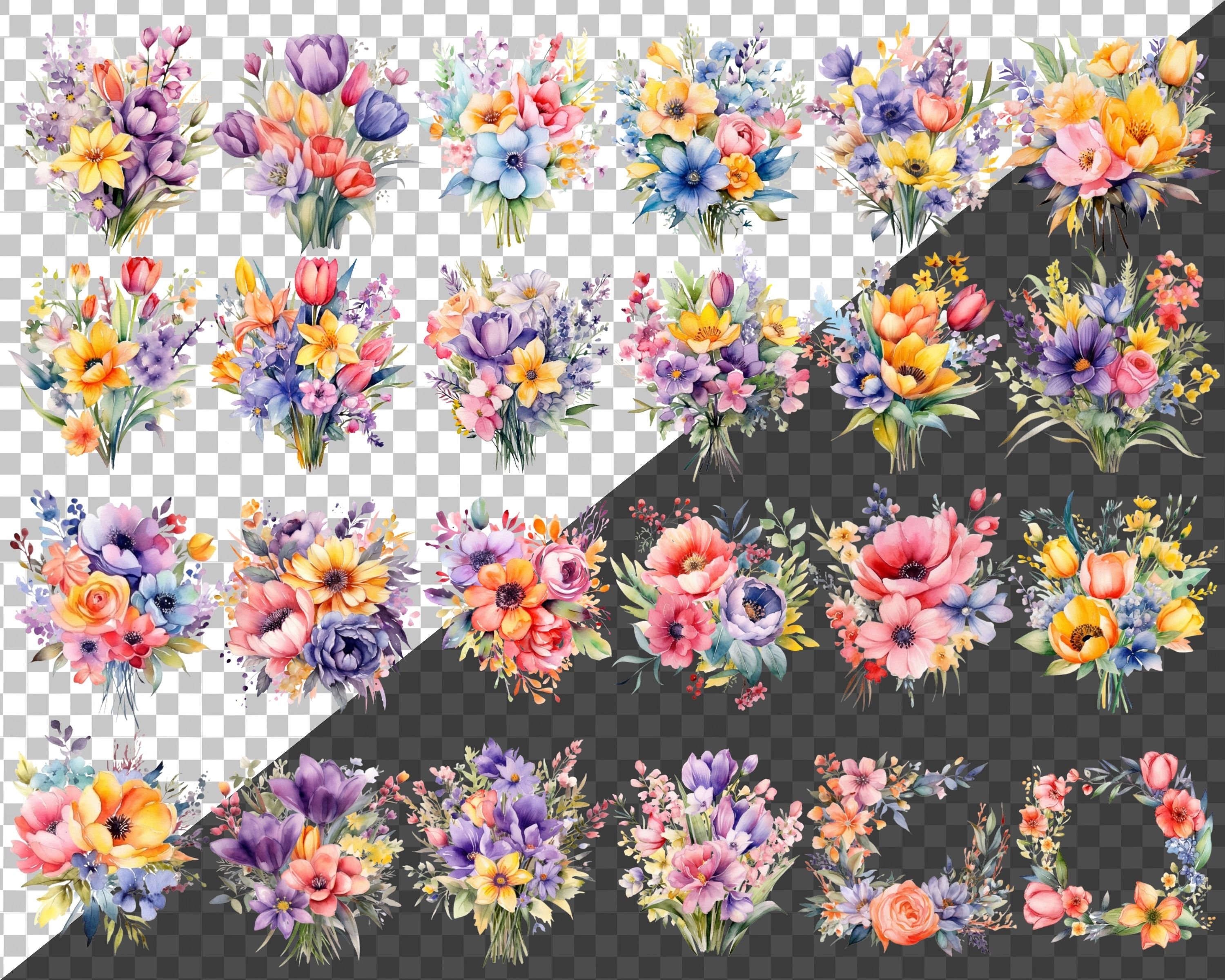 Watercolor Spring Flower Clipart Bright and Colorful Floral - Etsy
