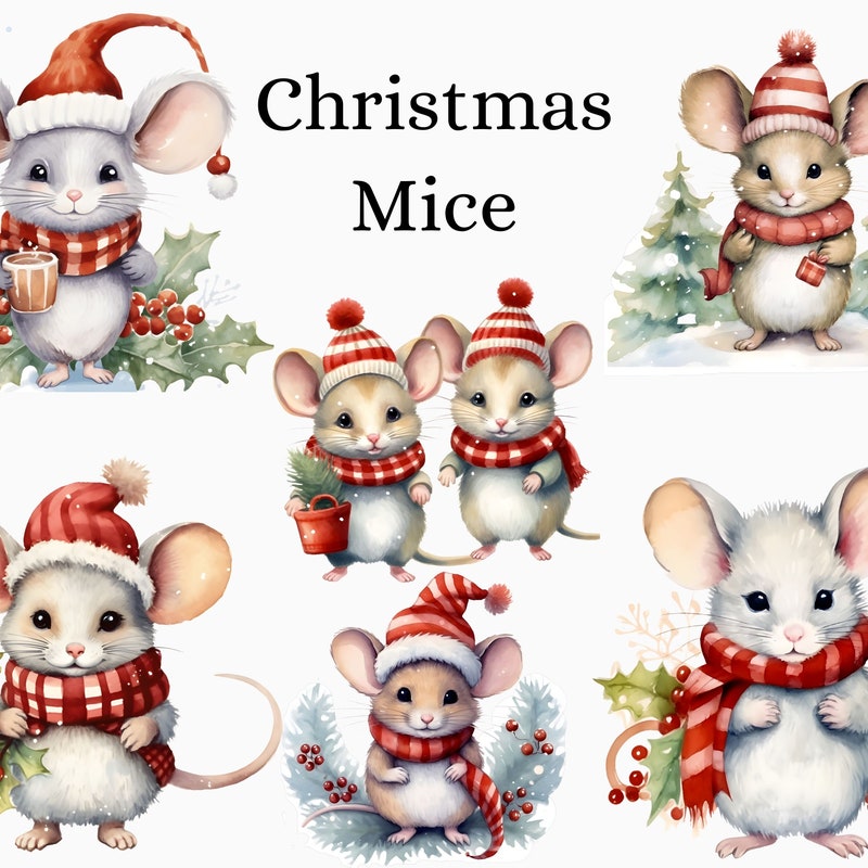 Christmas Mouse Clipart - Etsy