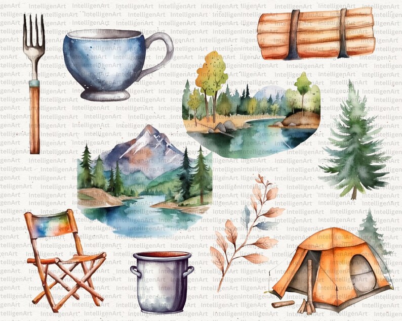 Camping Clipart Set Fishing Outdoor Camping Clip Art-happy - Etsy