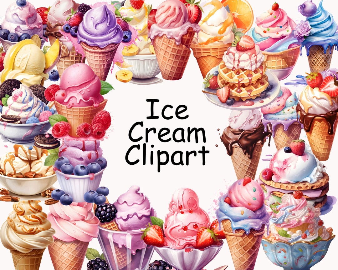 Ice Cream Clipart - Watercolor Sweet Treats, Cute Summer Clipart ...