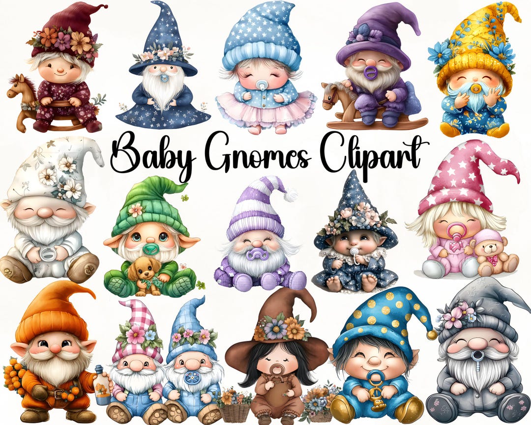 Baby Gnomes Clipart Bundle, Gnome Babies PNG, Floral Gnomes PNG, Baby ...