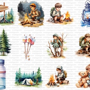 Kids Camping Watercolor Clipart, Cute Camper PNG, Children's Activities ...