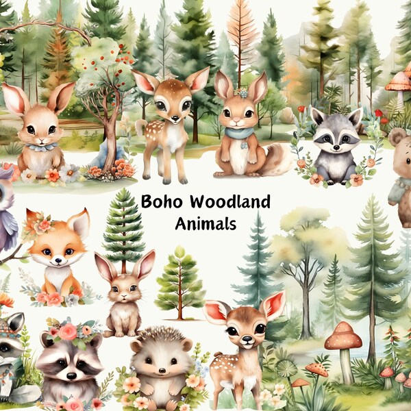 Woodland Animals Clipart - Etsy