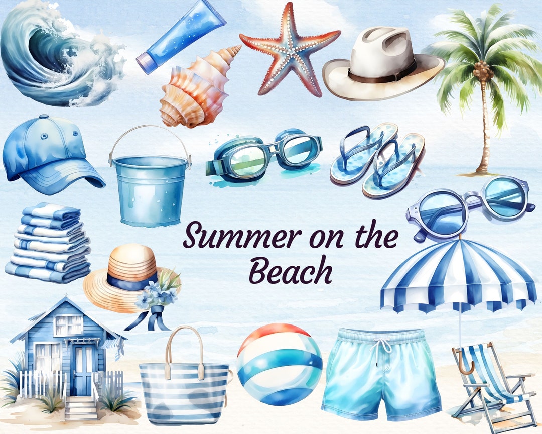 Summer on the Beach Clipart - Cute Summer Clipart, Ocean Scene Clipart ...