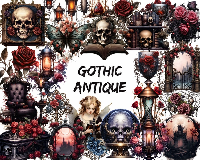 Gothic Antique Clipart Halloween Clipart Skull Clipart - Etsy