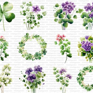 Watercolor Clover Clipart, Floral Shamrock Wreaths PNG, Green Shamrock ...