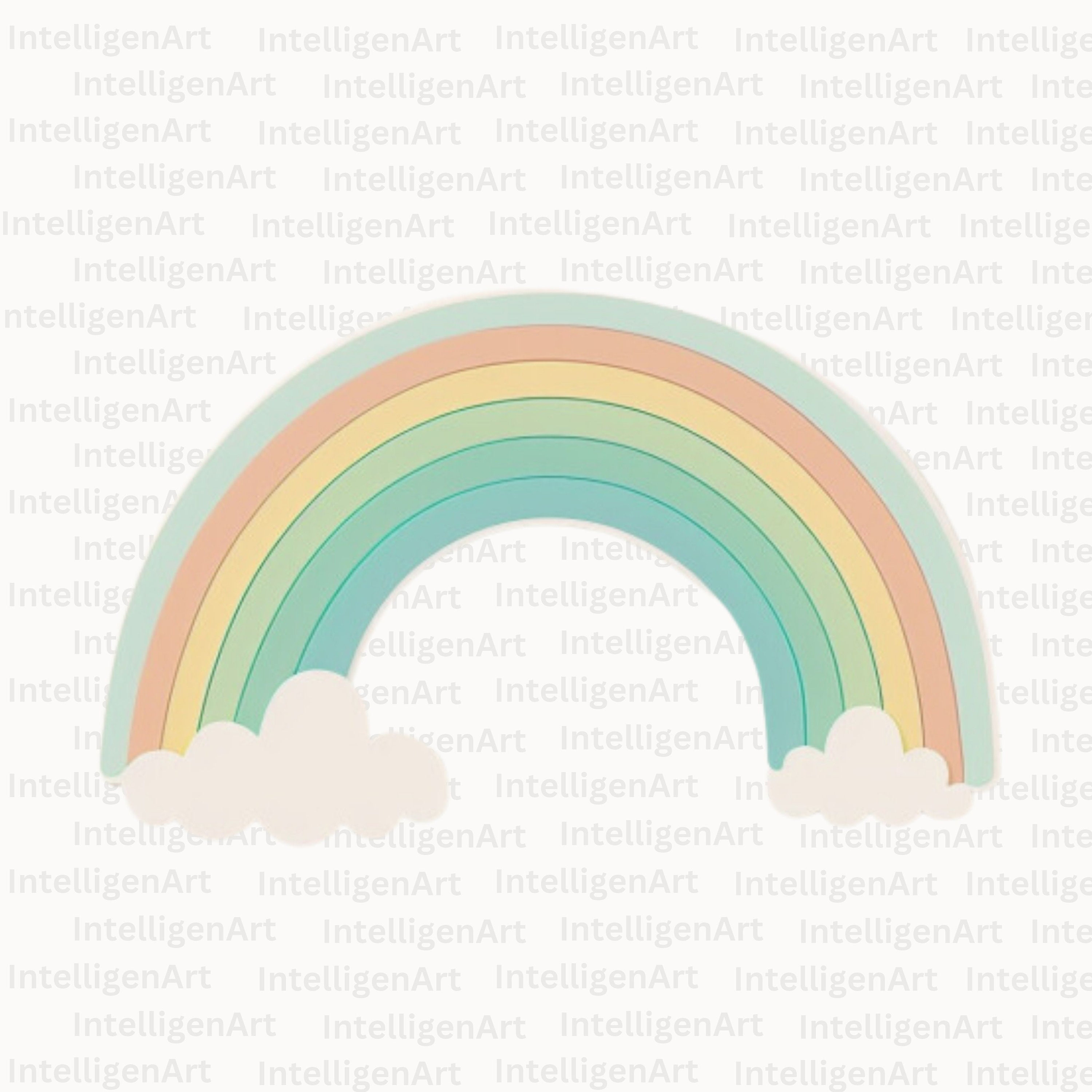 Cute Watercolor Rainbow Clouds Clipart-boho Pastel - Etsy
