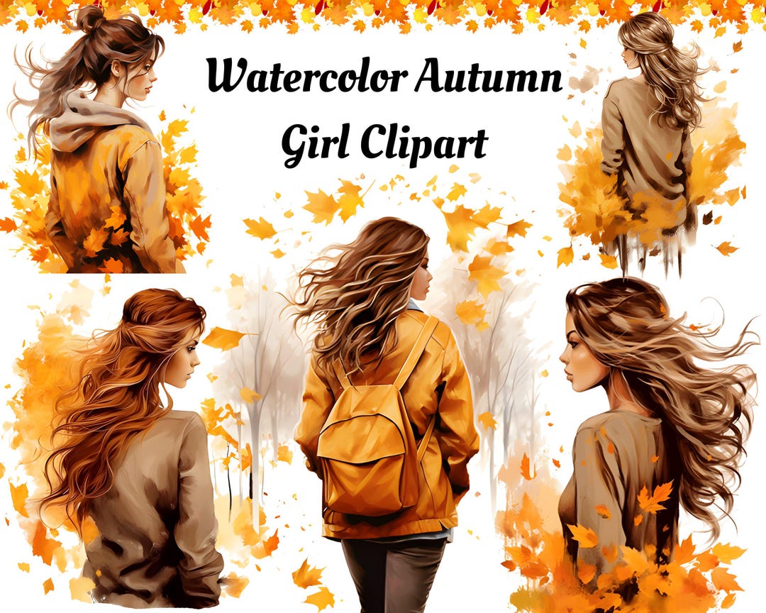 Cozy Autumn Girl Clipart, Fall Fashion Lady Illustration, Watercolor ...