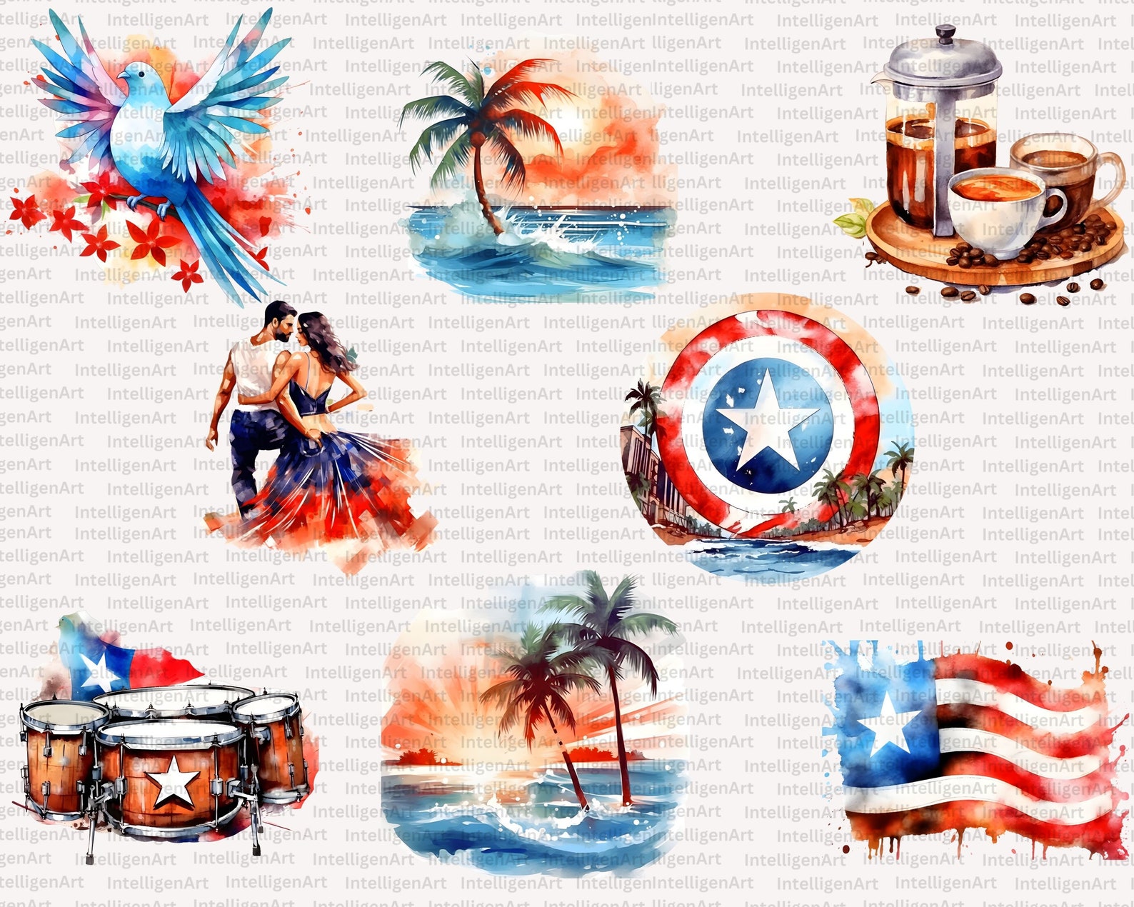 Puerto Rico Clipart Puerto Rico Flag, Island Clipart, Summer Clipart, Puerto Rico Vibes, Beach ...