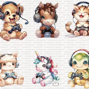 Gamer Animals Clipart, Gaming Nursery Decor, Cartoon Gaming Png, Video ...