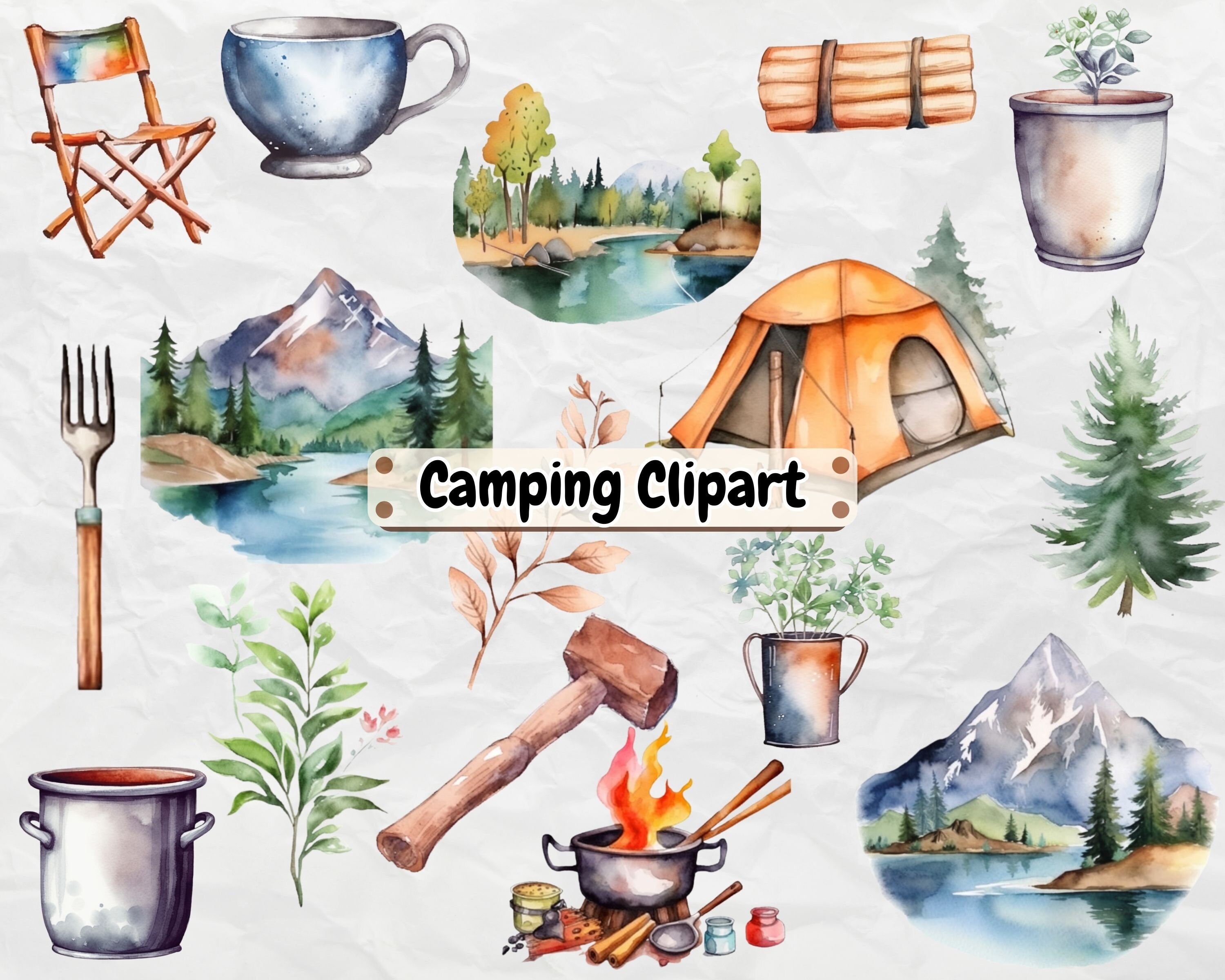 Camping Clipart Set Fishing Outdoor Camping Clip Art-happy - Etsy