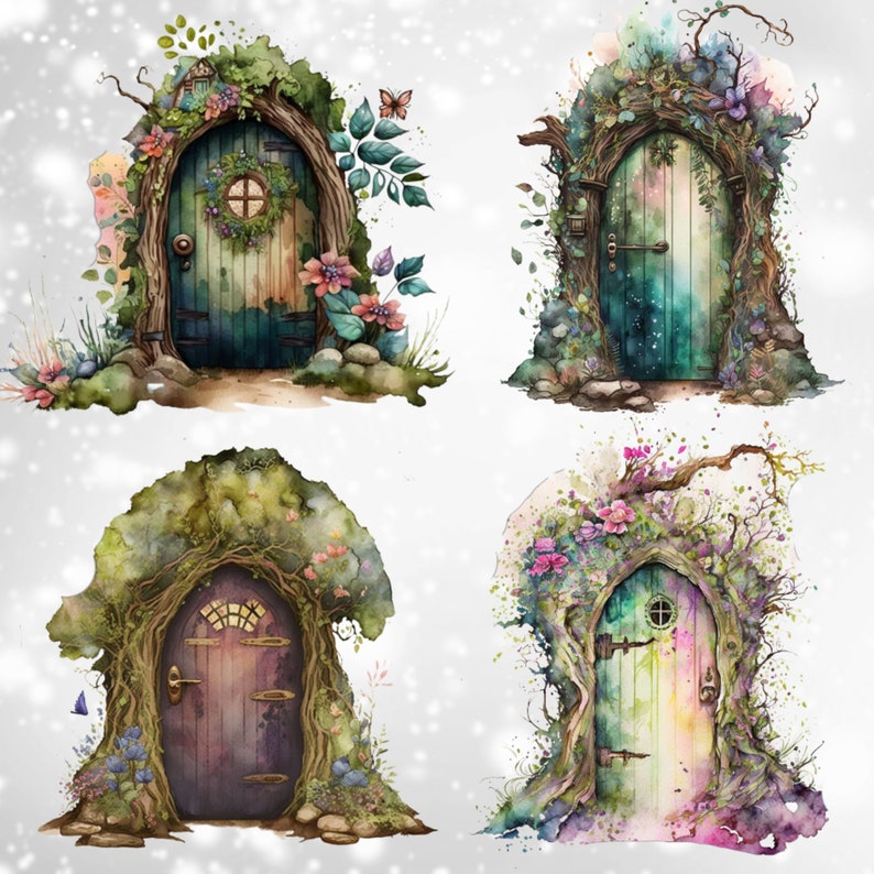 Watercolor Forest Fairy Door Clipart PNG Bundle Fantasy Magic - Etsy