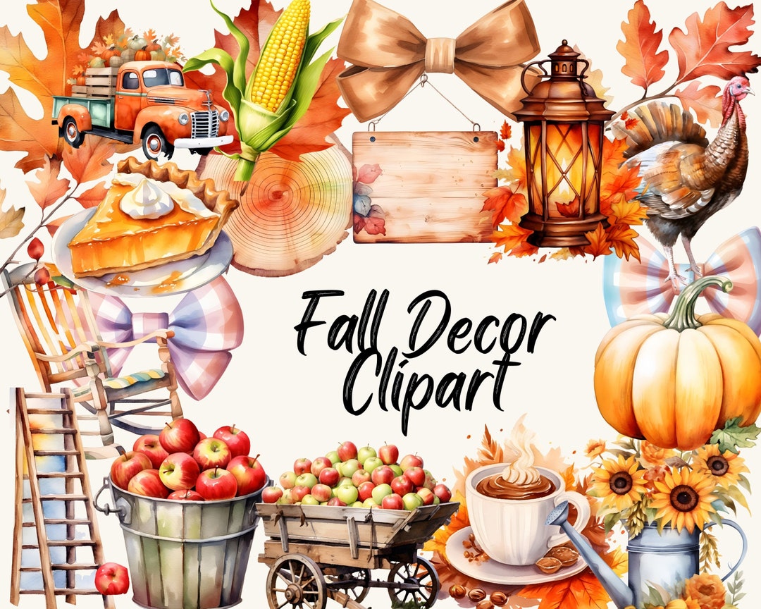Watercolor Fall Decor Clipart Cozy Autumn and Fall Decor, Pumpkin ...