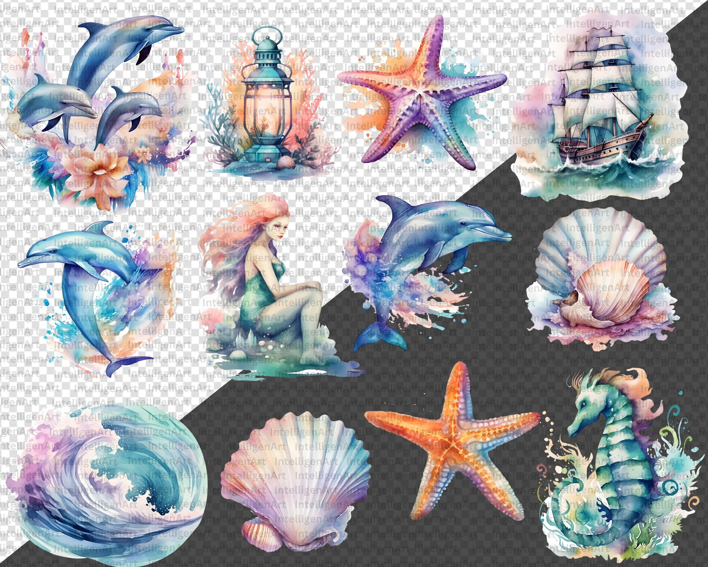 Mermaid Clipart Watercolor Mermaid PNG Mermaid Art Print - Etsy