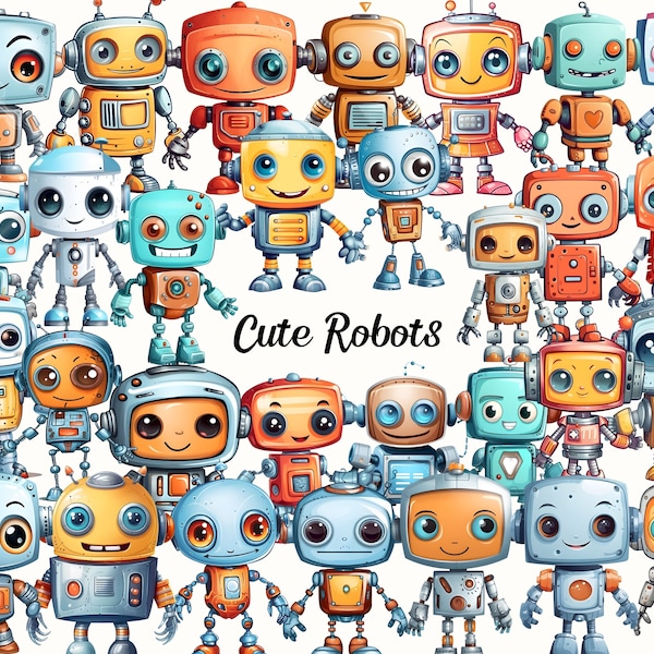 Cute Robot Clipart - Etsy