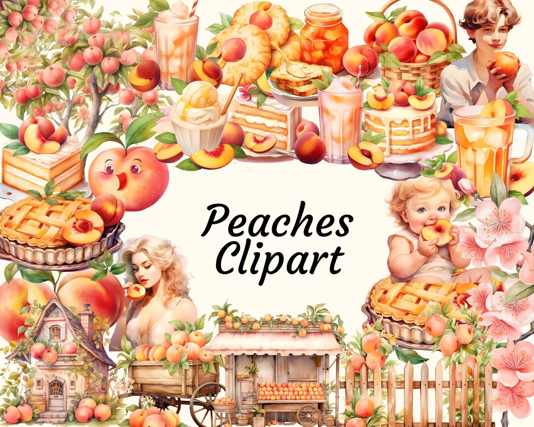 Peaches Watercolor Clipart, Peach Flowers Clipart, Peach Fruit Clipart ...
