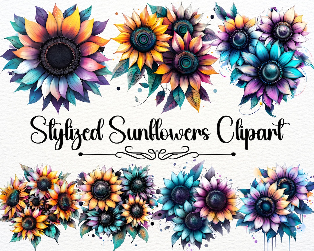 Stylized Sunflowers Clipart Bundle, Nursery Art, Flower Sublimation ...