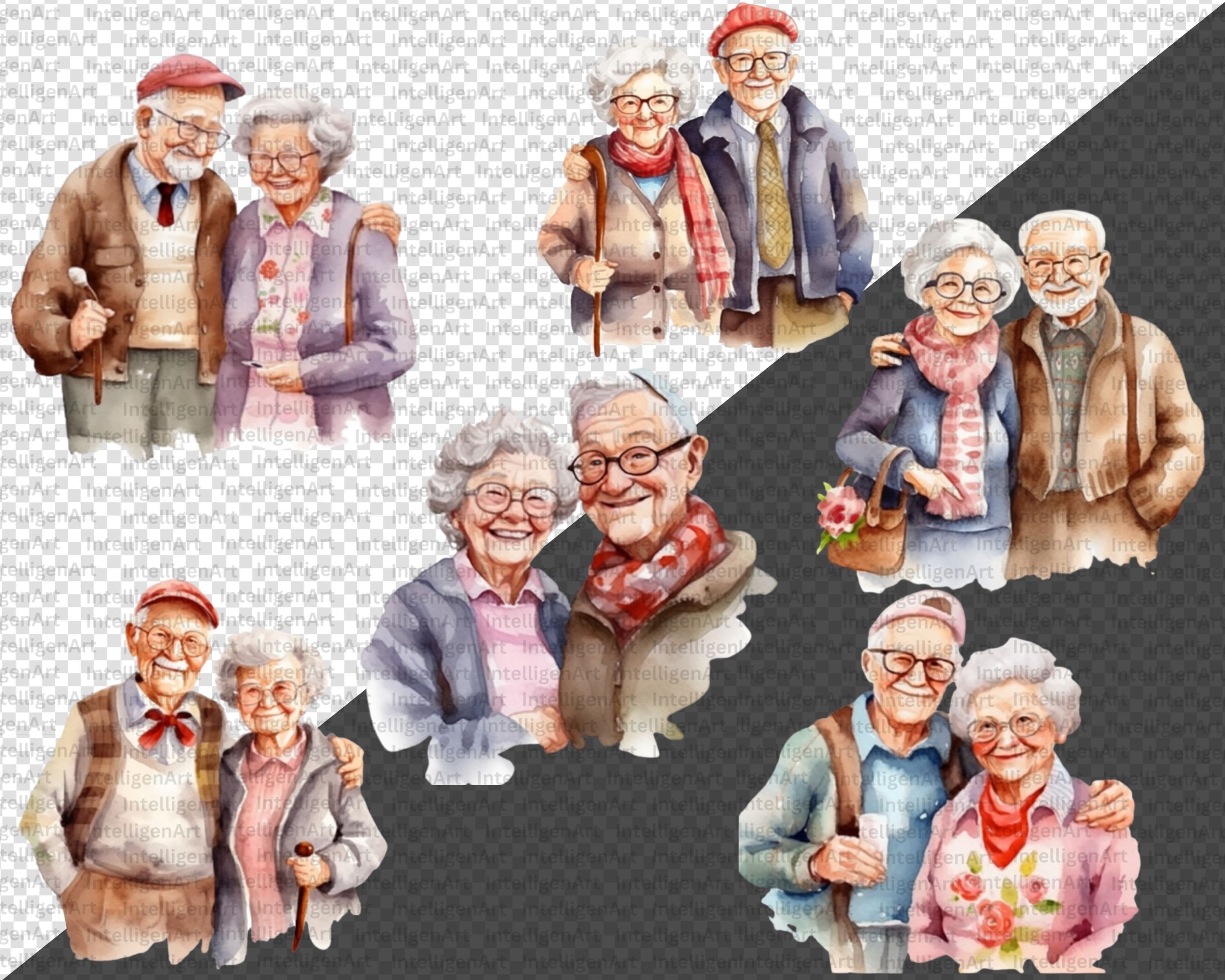 Elderly Clipart Bundle Grandparents Seniors Clip Art Happy - Etsy UK