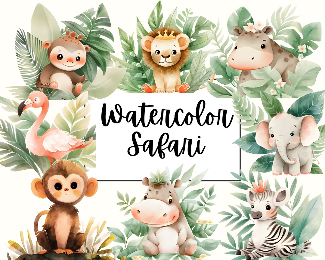 Baby Safari Animals Clipart, Boho Woodland Animals, Lion, Zebra, Monkey ...