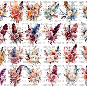 Boho Flowers PNG, Watercolor Floral Clipart Spring Clip Art Set With ...