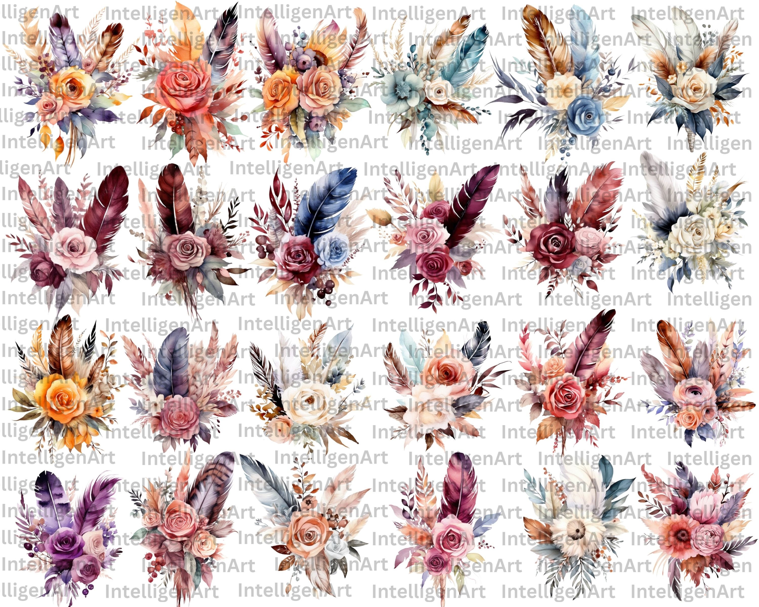 Boho Flowers PNG Watercolor Floral Clipart Spring Clip Art - Etsy