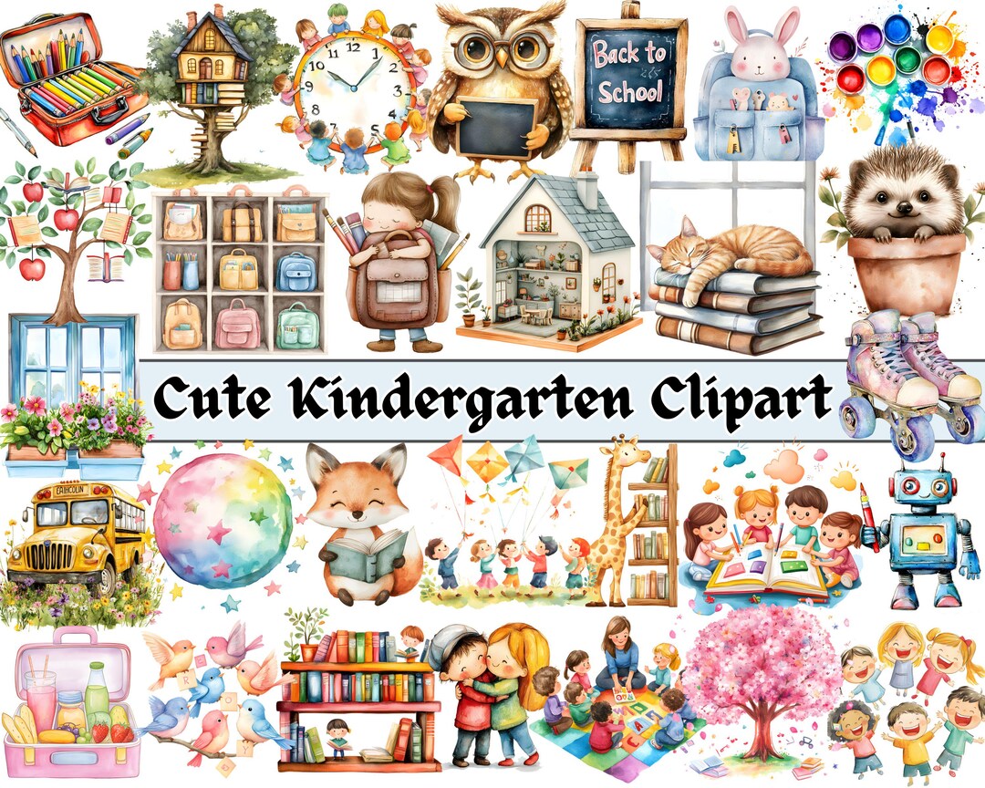Cute Kindergarten Watercolor Clipart ,school Activities Clipart ...