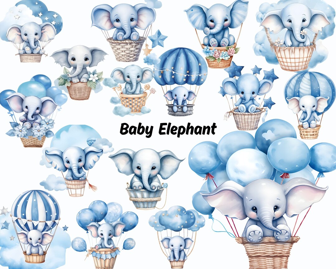 Watercolor Baby Elephant Clipart, Baby Blue Elephants, Baby Elephant ...