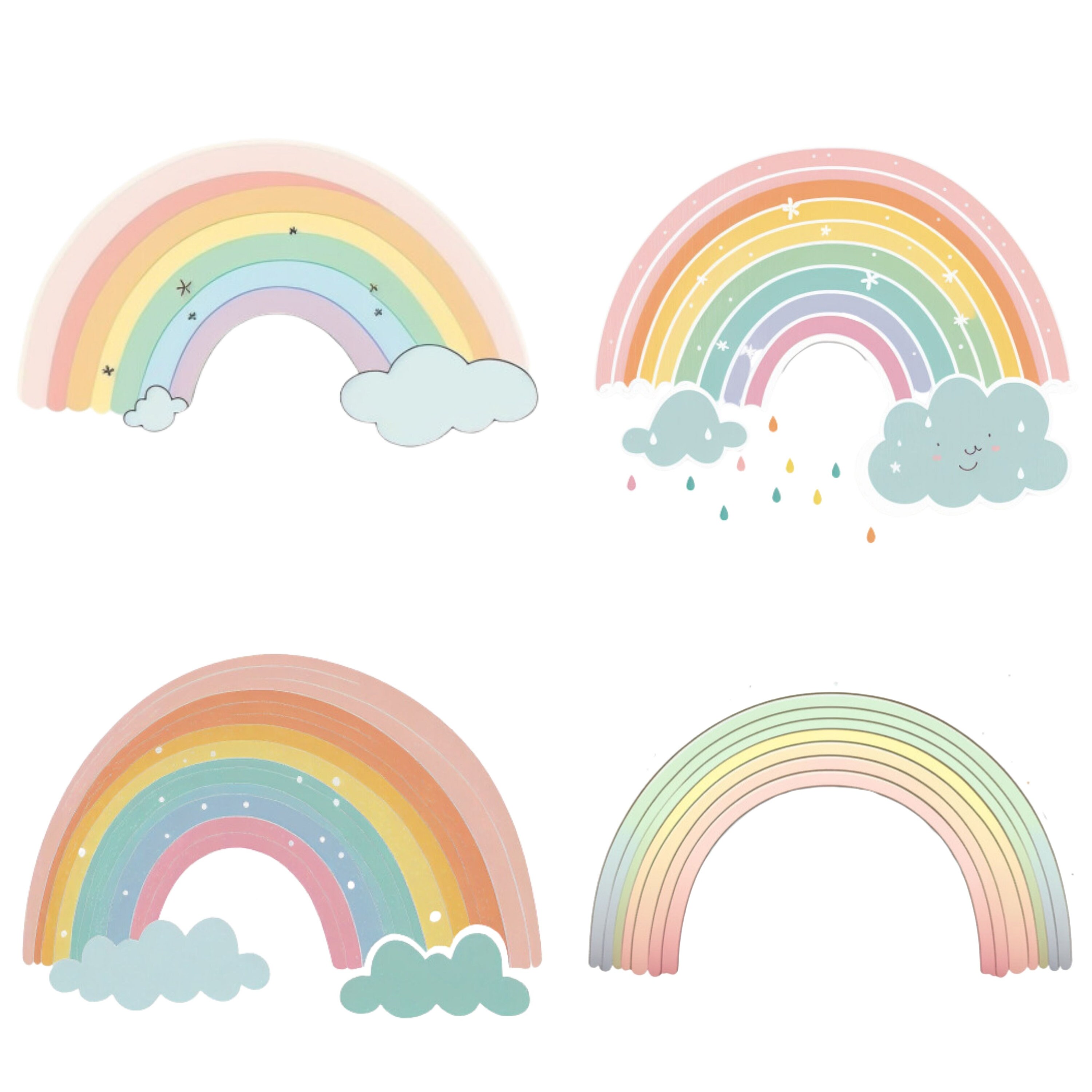 Cute Watercolor Rainbow Clouds Clipart-boho Pastel - Etsy