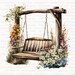 Watercolor Tree Swing Clipart Spring Flowers and Garden Swing, Scenery ...