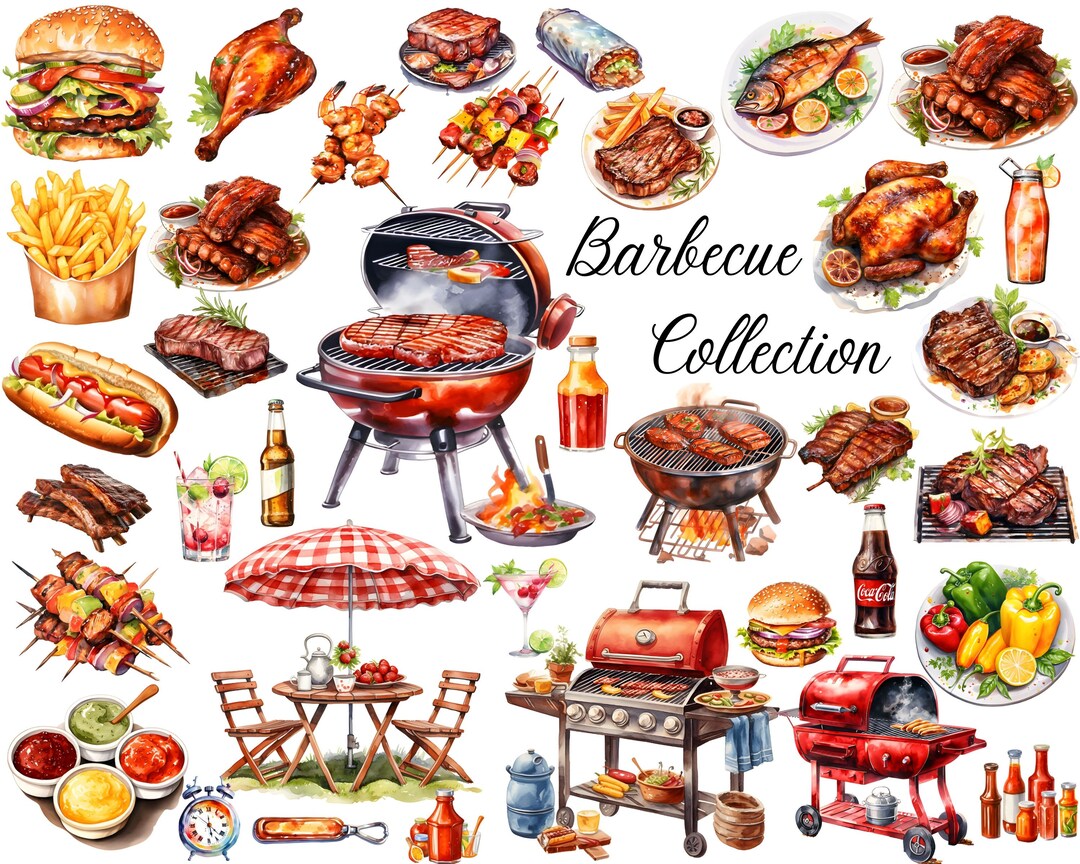 Barbecue Clipart, Summer Barbeque Graphics, BBQ Grill Party Essentials ...
