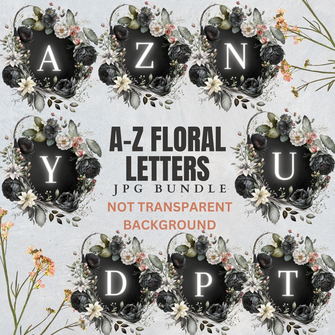 Floral A-Z Letters Clipart, Floral Alphabet Letter Graphics, 26 ...