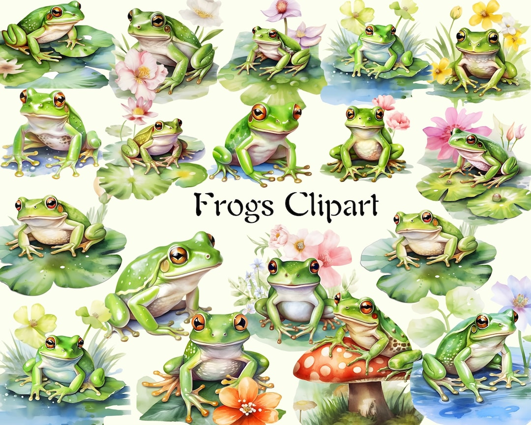 Frogs Watercolor Clipart, Green Toad Graphics, Cute Floral Frog PNG ...