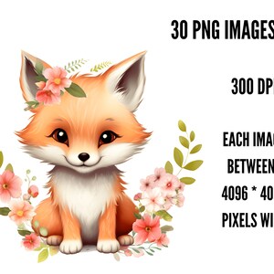 Watercolor Cute Fox Clipart Bundle, Adorable Woodland Animals, Floral ...
