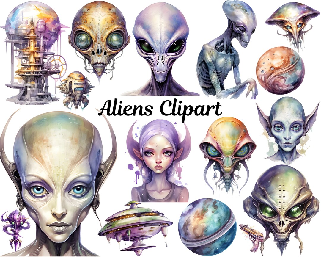 Aliens Clipart Bundle, Spooky Alien Graphics, UFO Spaceship Planet Set ...