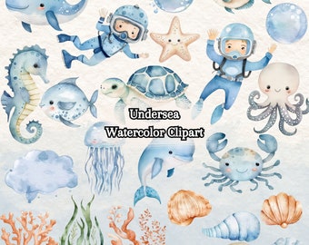 21 Watercolor Sea Creatures Clipart, PNG, Sealife, Wall Art, Turtle ...