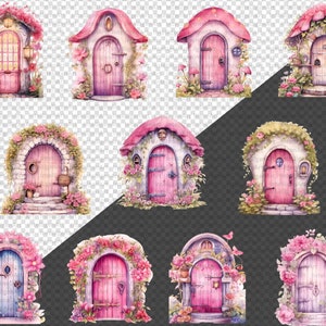 Pink Fairy Doors Clipart - Magical Door Graphics, Fantasy Illustration ...
