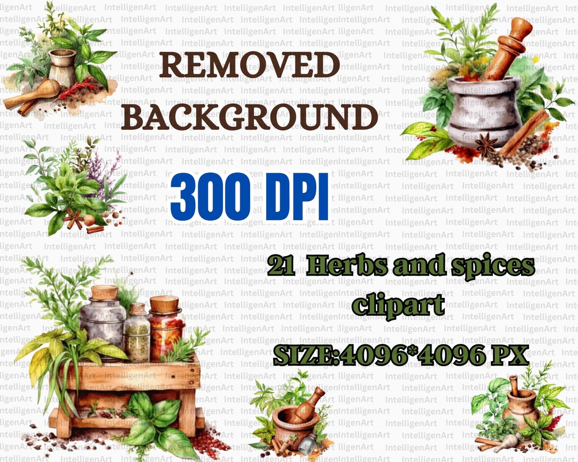 Herbs & Spices Clipart Watercolor Herbs Cooking Seasoning - Etsy
