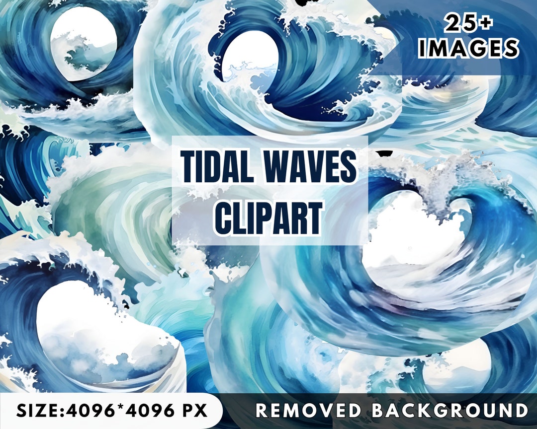 Tidal Waves Clipart - Watercolor Ocean Waves, Underwater Graphics ...