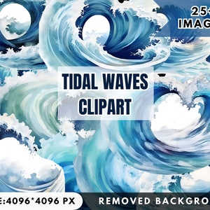 Tidal Waves Clipart - Watercolor Ocean Waves, Underwater Graphics ...