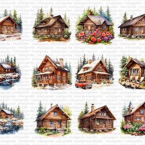 Log Cabin Clipart, Cabin in the Woods Clipart, Winter Cottage Clipart ...