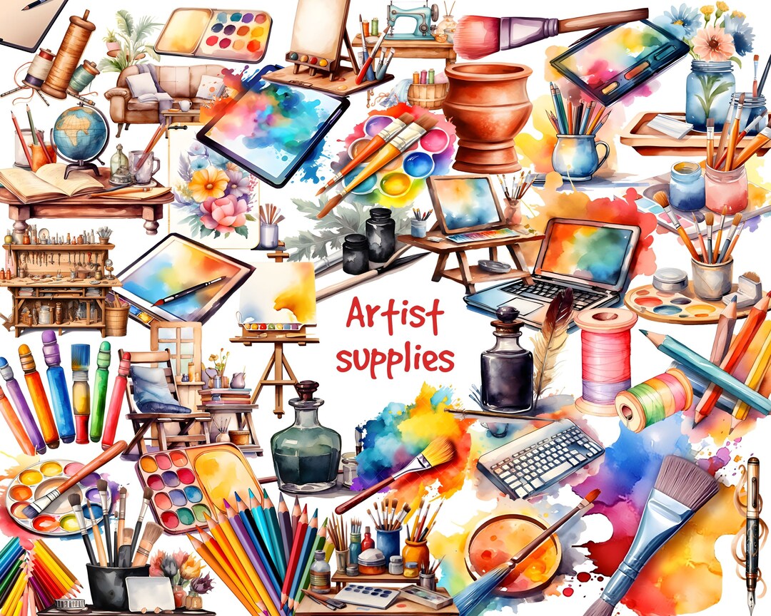 Art Supplies Clipart, Watercolor Paint Clipart, Artist Tools Clipart ...