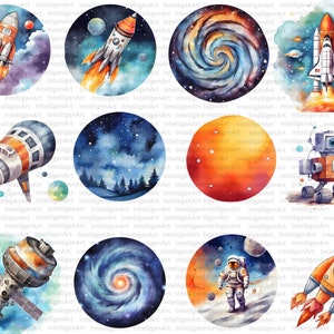 Watercolor Space Clipart, Space PNG, Planet, Spiral Galaxy, Moon ...