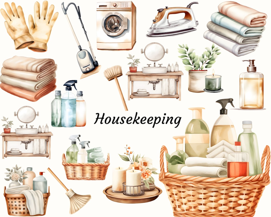 Housekeeping Clipart, Watercolor Cleaning Supplies, Cleaning Service ...