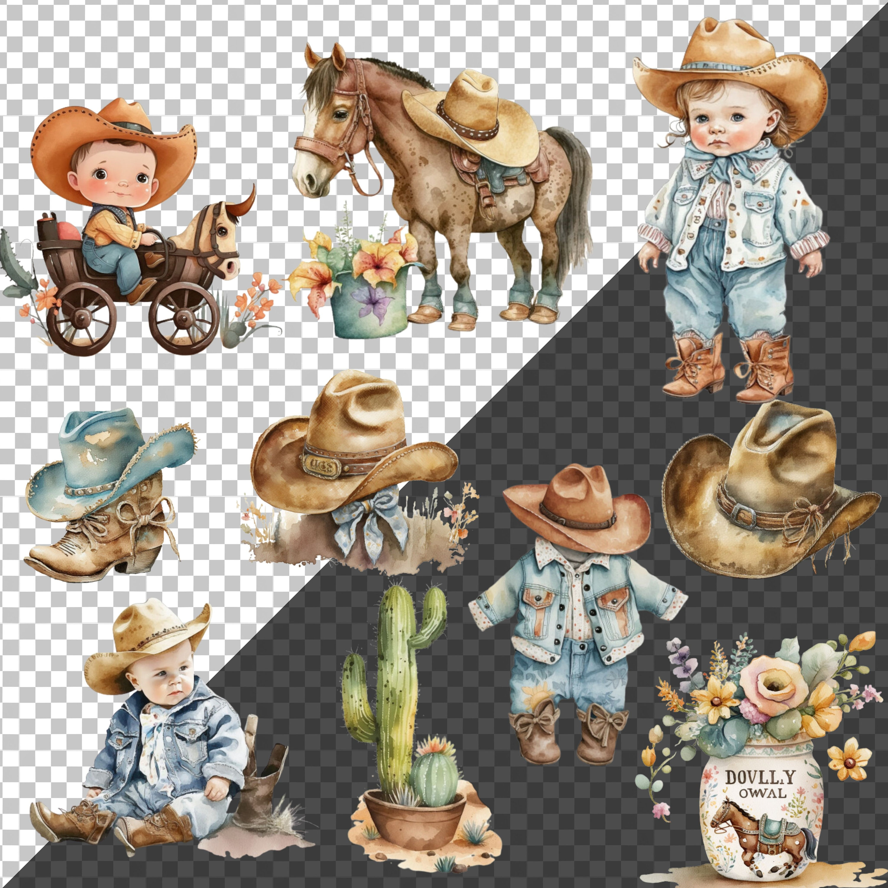 Baby Cowboy Watercolor Clipart Bundle Boy With Horse - Etsy Australia