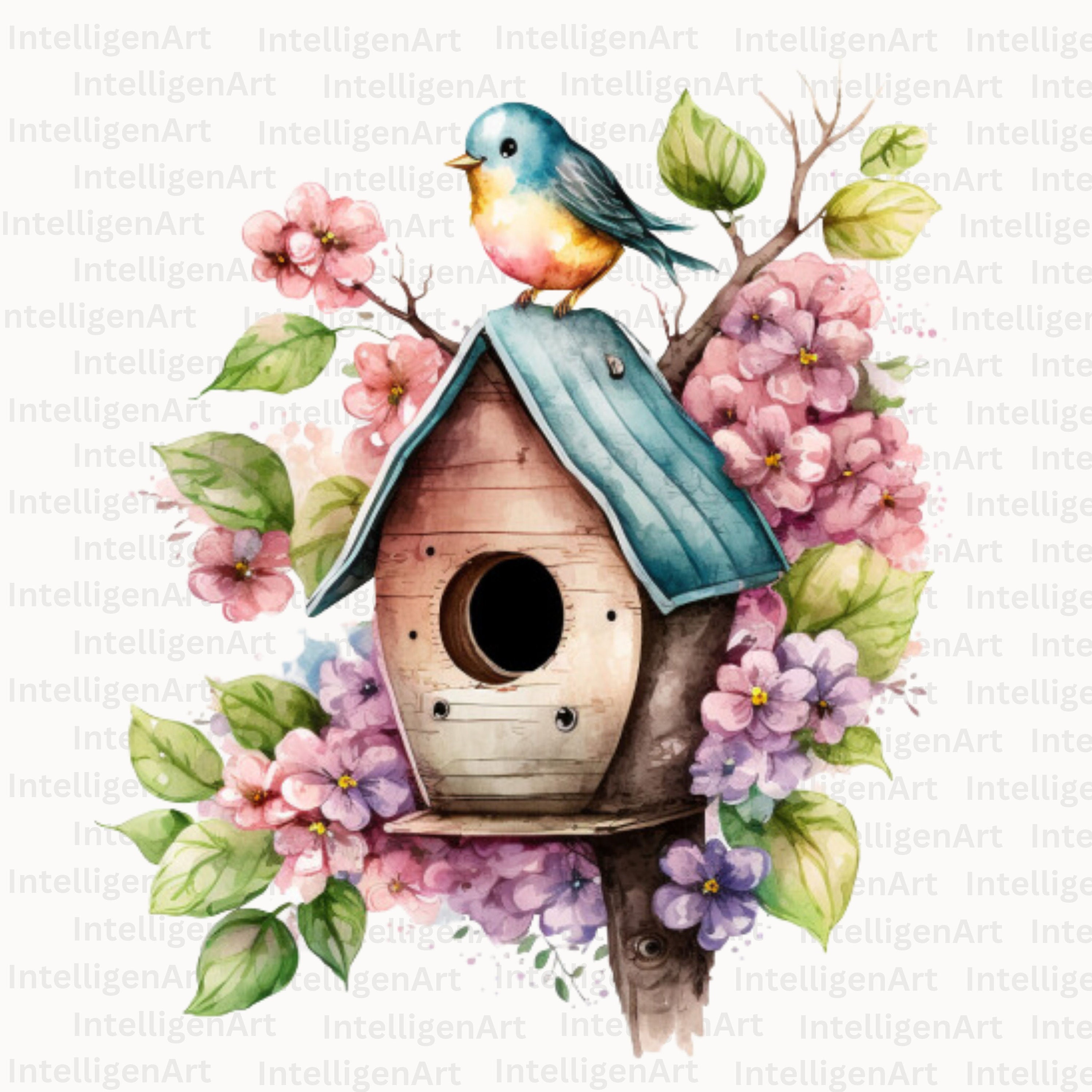 Watercolor Bird Houses Clipart Set Cute Springtime Blossoms - Etsy Canada
