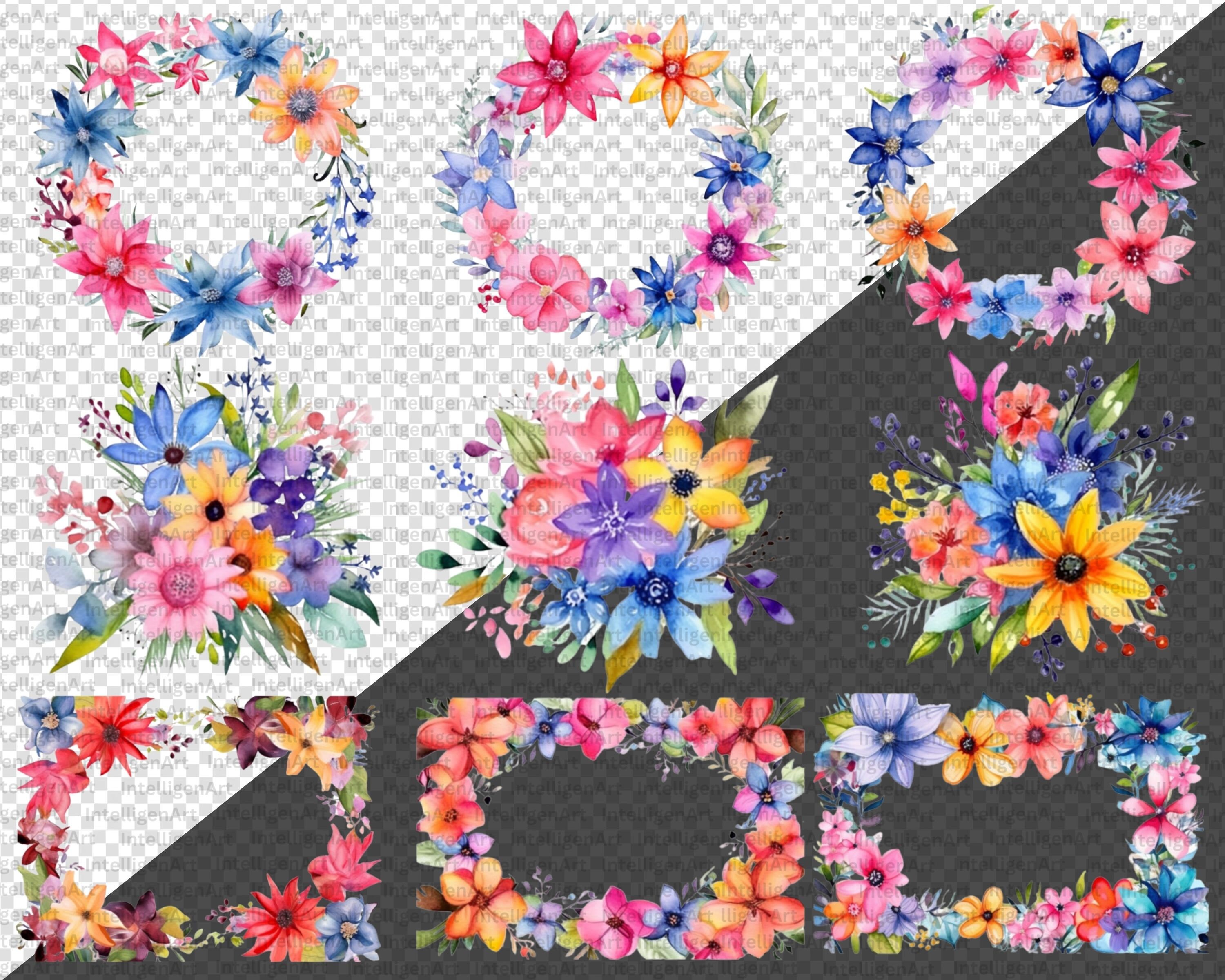Bright Flower Clipart Watercolor Floral Clip Art Spring Wreath - Etsy UK