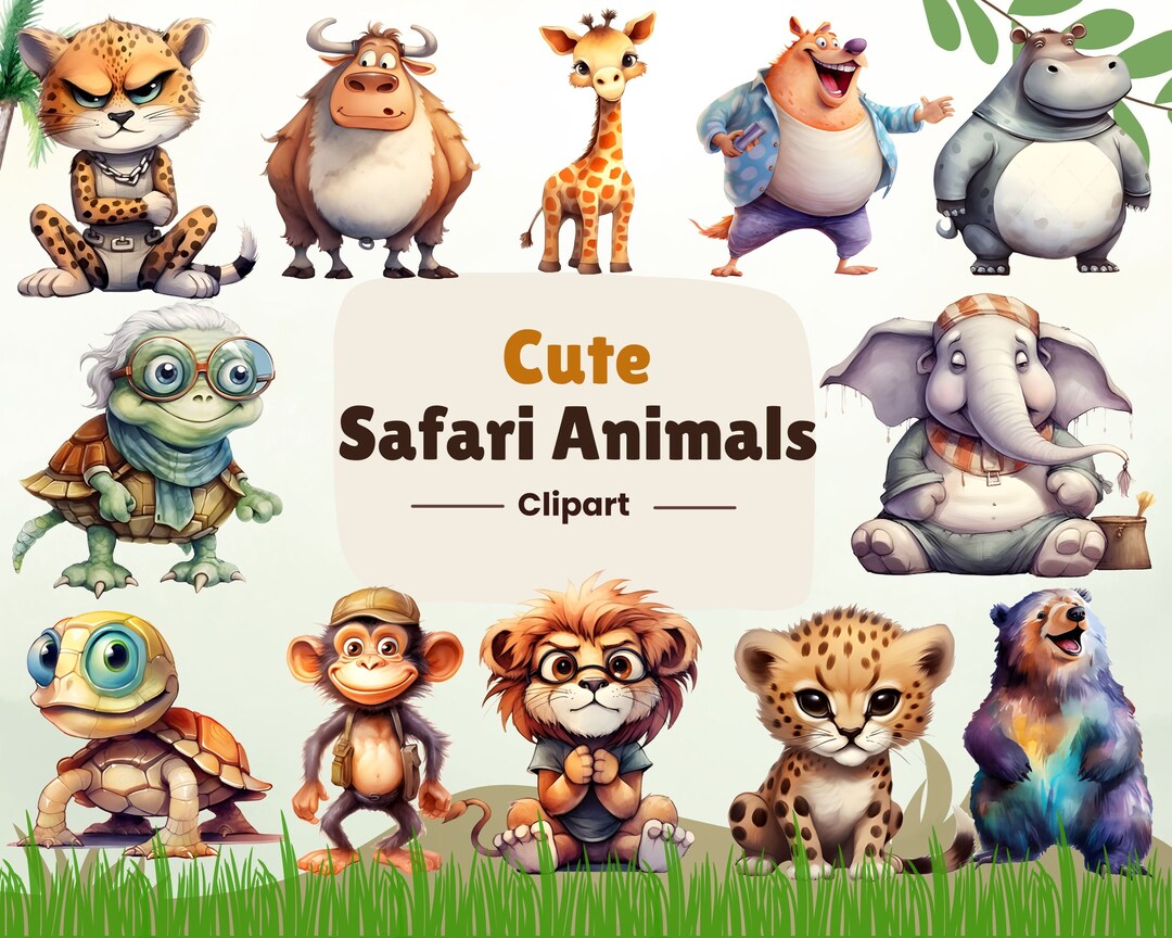 Cute Safari Animals Clipart, Zoo Animals Clipart, Jungle Animal ...