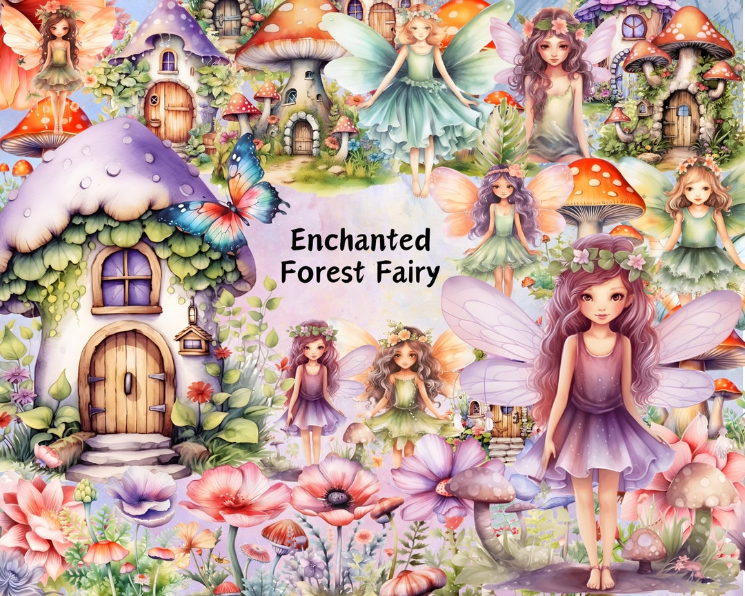 Enchanted Forest Fairy Clipart, Fairy Garden Graphics, Nursery Clipart ...