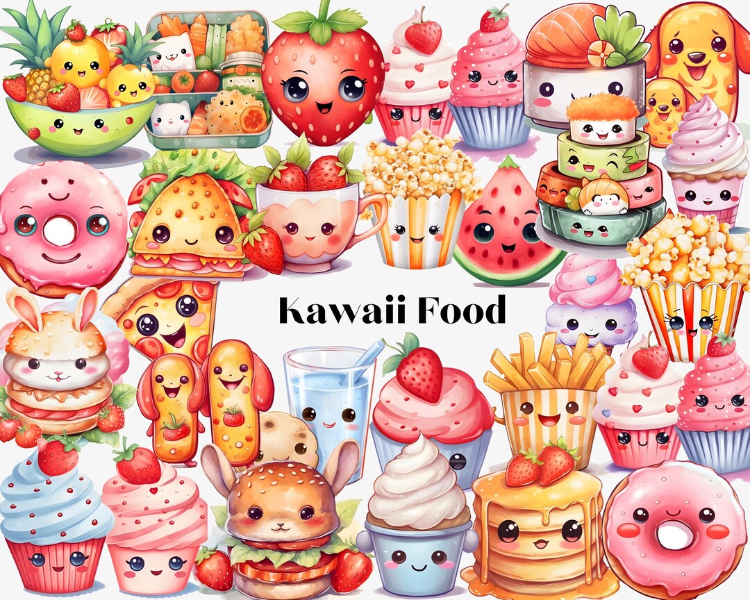 Kawaii Food Clipart, Cute Food Printable Stickers, Kawaii Sweet Treats ...
